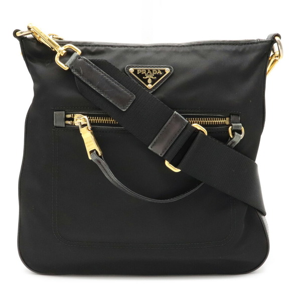 Prada | Bags | Prada Diagonal Nylon Leather Shoulder Bag Nero Black ...